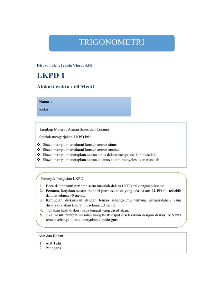 LKPD 1 Aturan Sinus Dan Cosinus (Ivania Vioca, S.PD.) | PDF