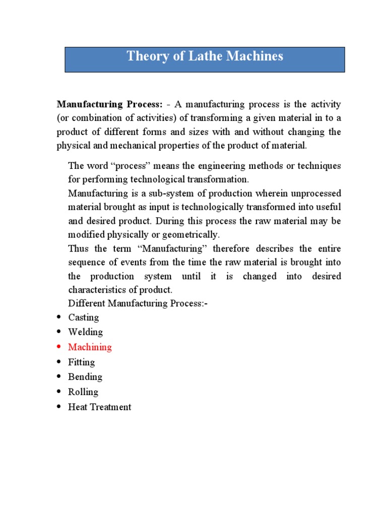 Theory of Lathe Machines | PDF | Machining | Crafts