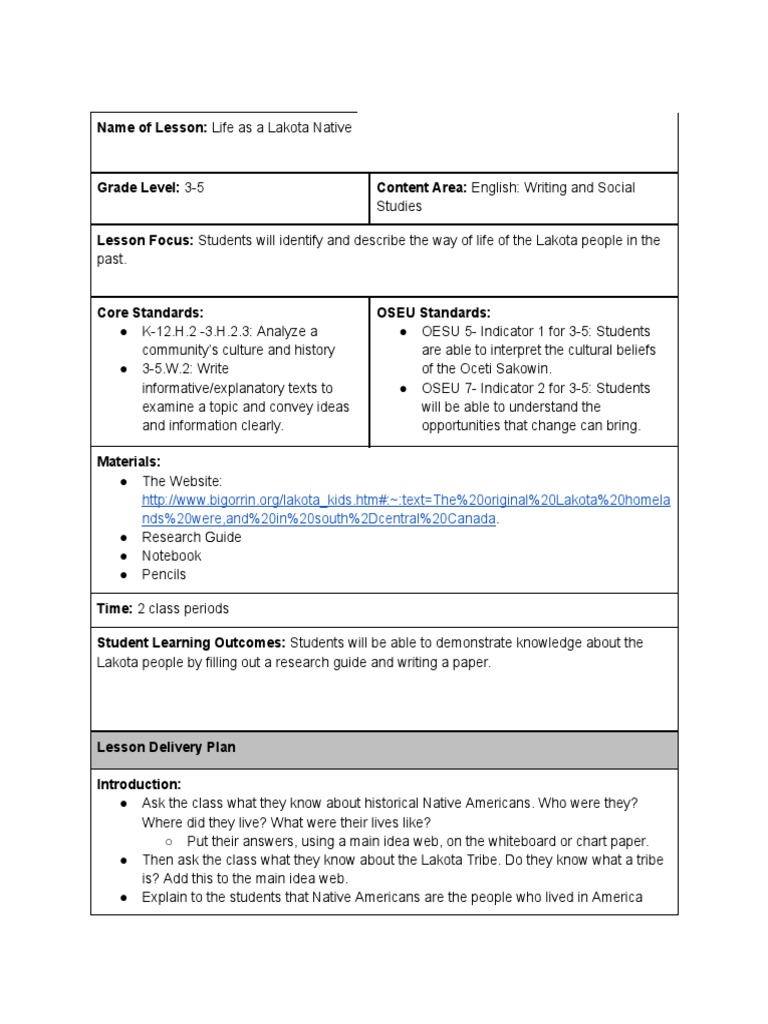 Exploring Lakota Native Life for Kids | PDF | Lesson Plan | Education ...