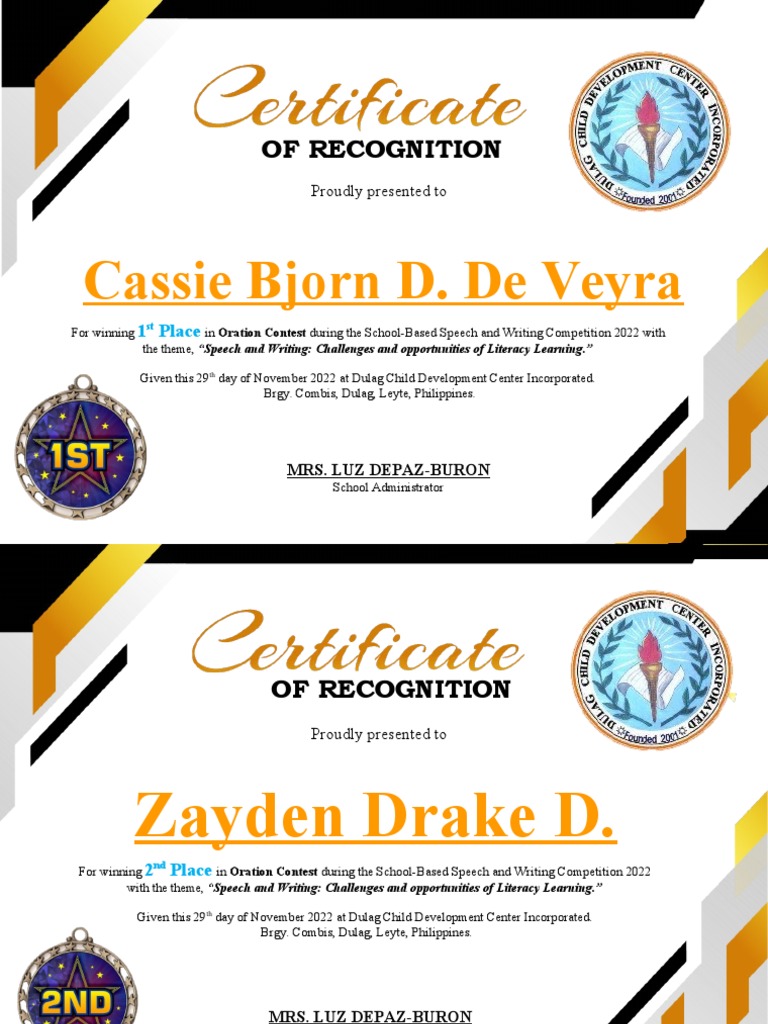 Certificate For Oration | PDF