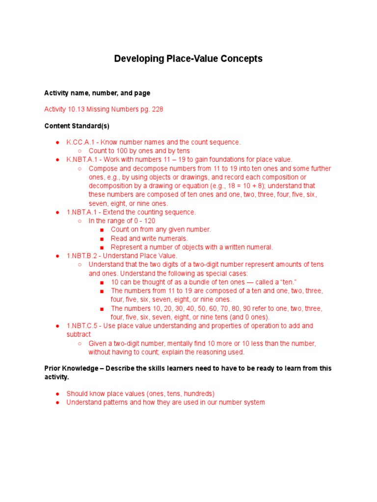 Place Value Math Lesson Plan | PDF | Learning | Numbers
