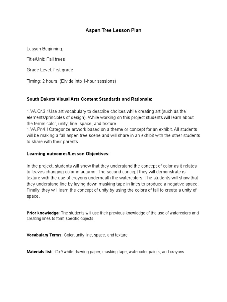 aspen tree art lesson plan | PDF | Learning | Cognition