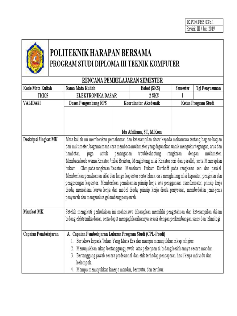 TK 106 (ELEKTRONIKA DASAR) ELEKTRONIKA DASAR SMT 1 | PDF | Teknologi & Rekayasa