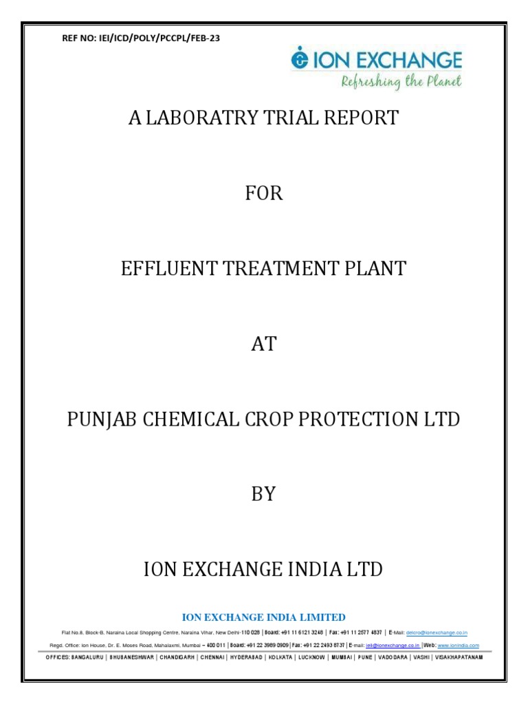 ETP Lab Trial Report for PCCPL | PDF | Chemistry | Physical Sciences