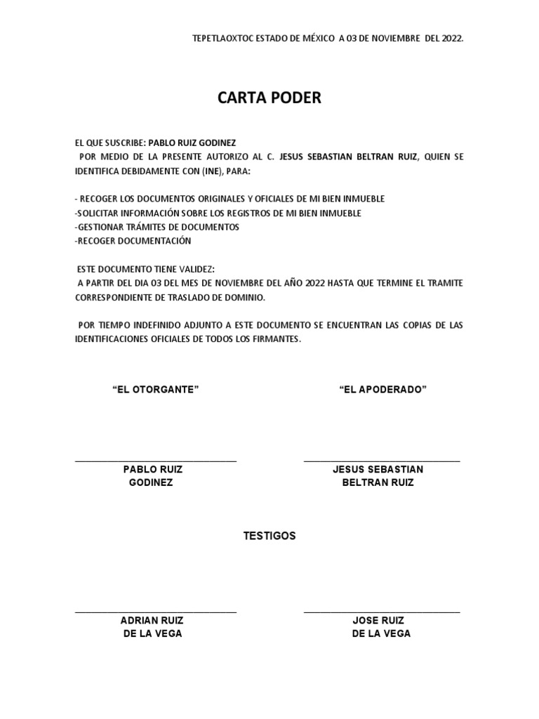 Carta Poder para Gestión Inmobiliaria | PDF
