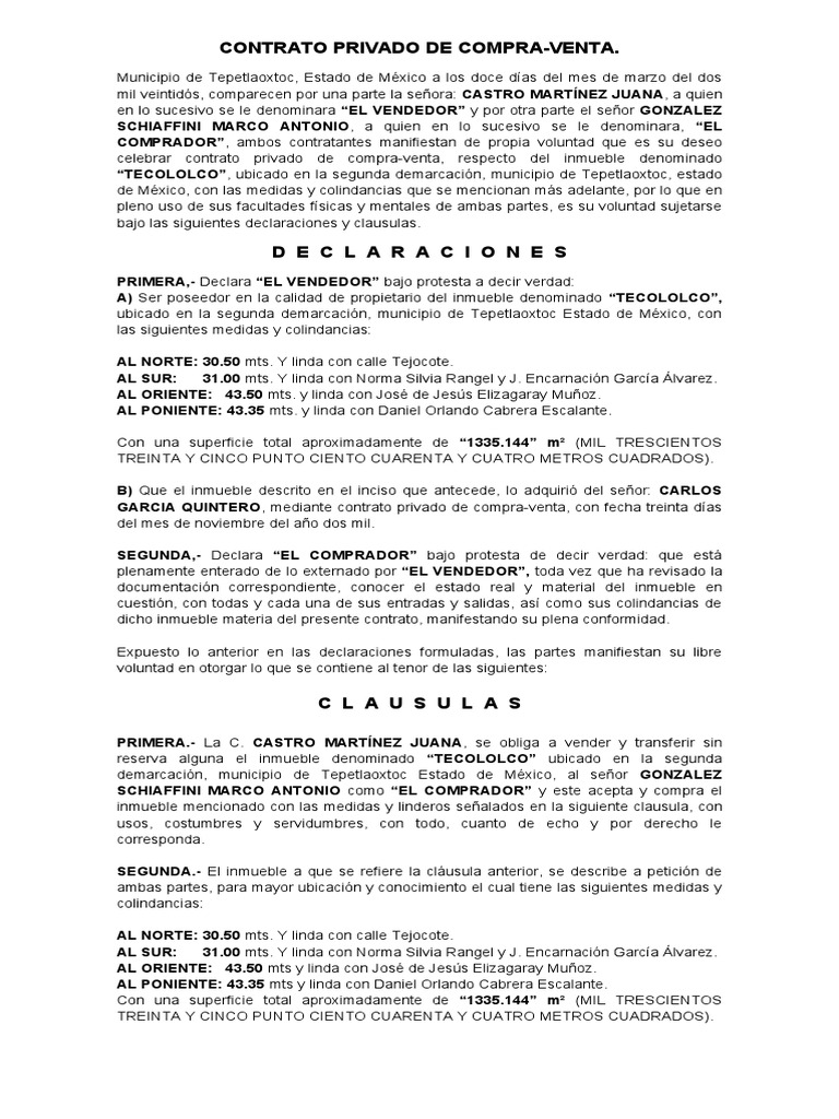 CONTRATO PRIVADO DE COMPRAventa | PDF | Derecho privado | Justicia