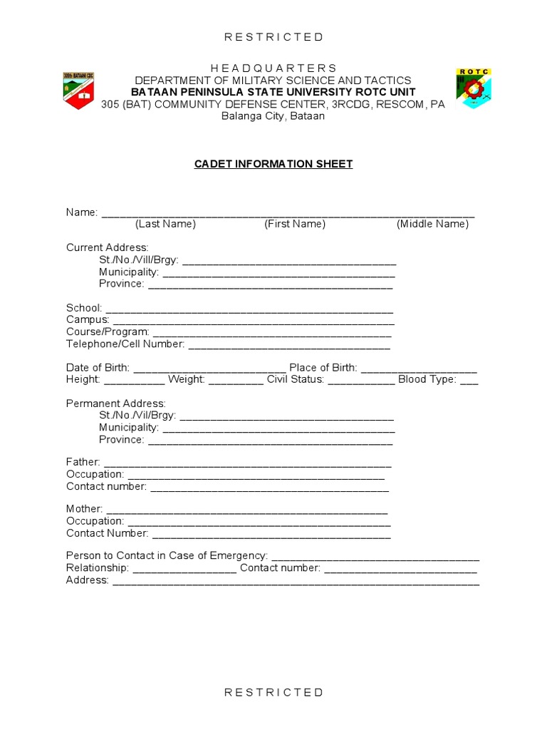 Cadet Information Sheet | PDF | Career & Growth | Business