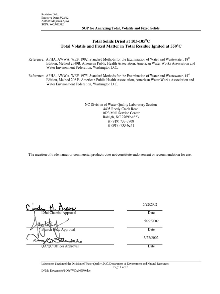TS TVS TFS Protocols | PDF | Detection Limit | Water Quality