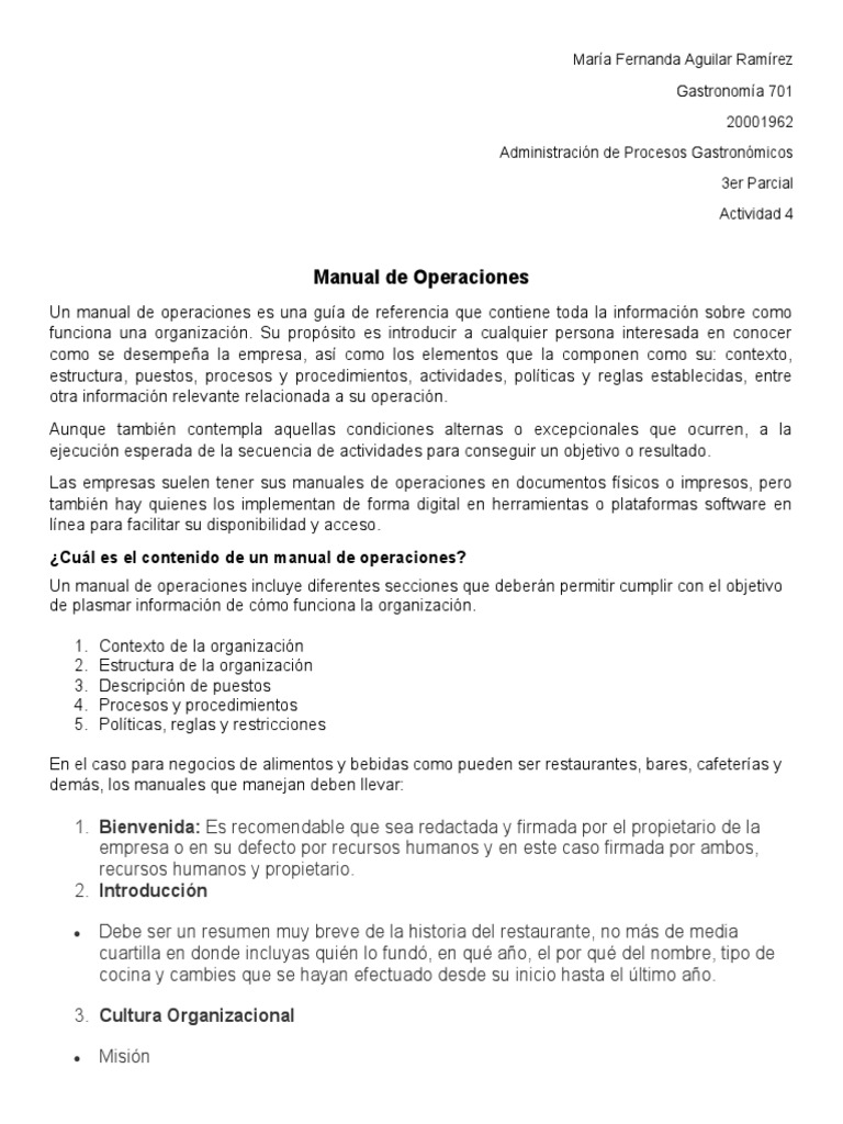 Manual de Operaciones Gastronómicas | PDF | Chocolate | Camareros