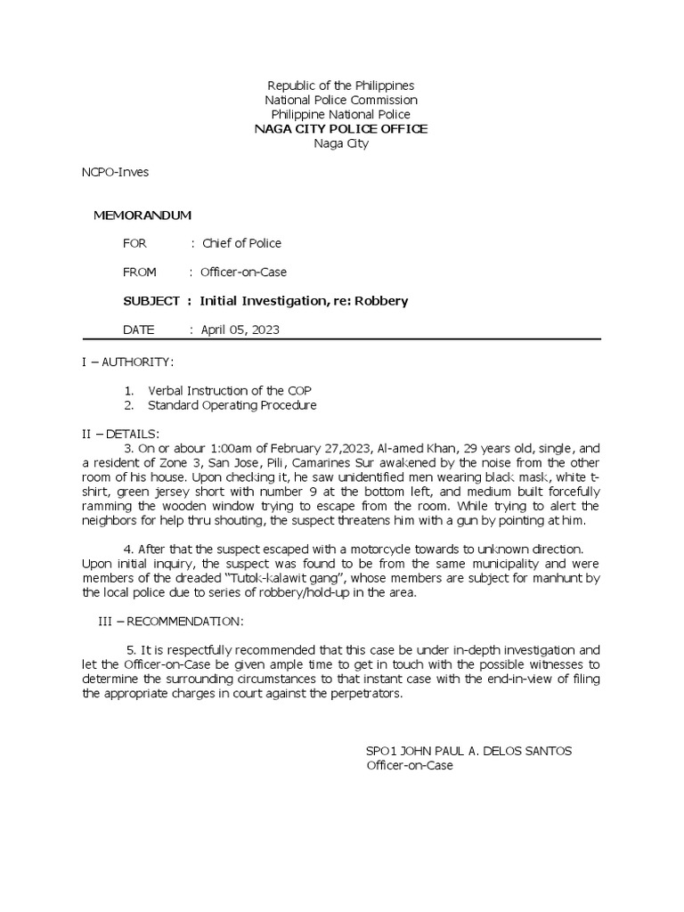 Initial Investigation Report | PDF