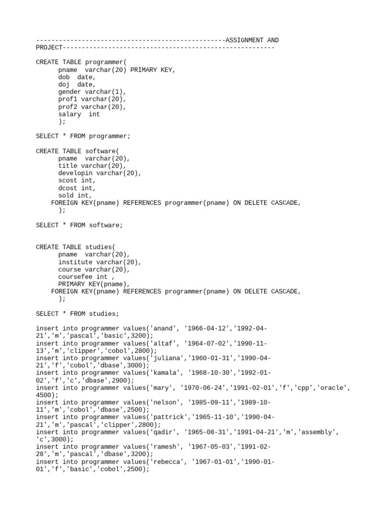 Database Tables for Programmers, Software Projects and Educational ... Database Tables for Programmers, Software Projects and Educational ...