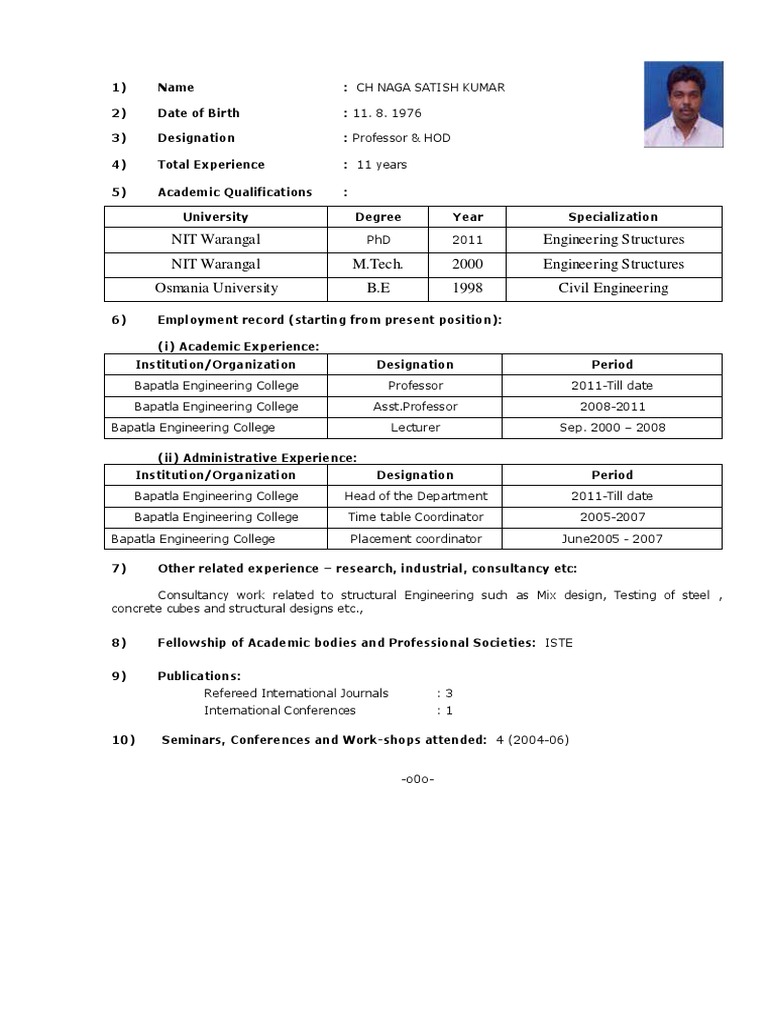 Professor CH Naga Satish Kumar Profile | PDF