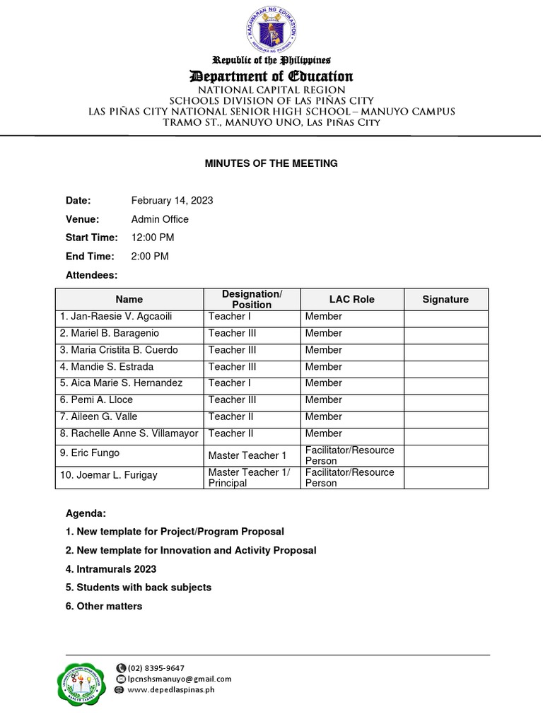 Minutes of The Meeting February 14 2023 | PDF | Behavior Modification ...