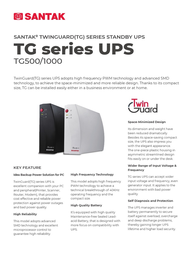 Santak TG Series UPS Brochure | PDF | Electronics | Manufactured Goods
