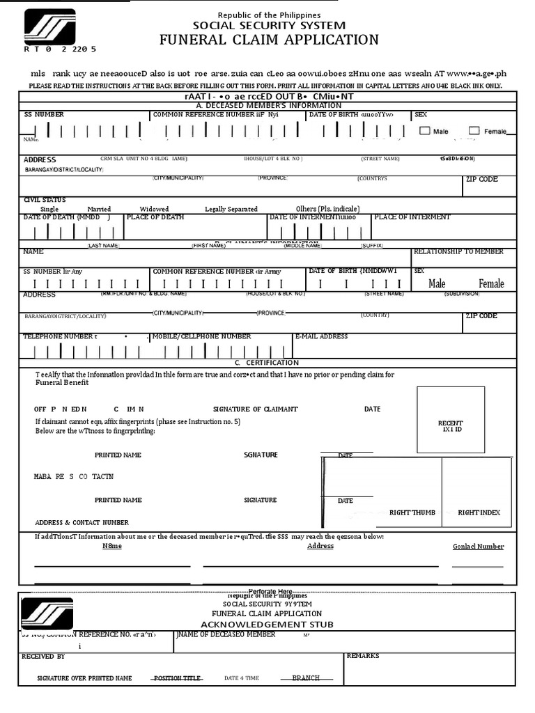 Funeral Claim Application Ret01222 | PDF | Pension | Government