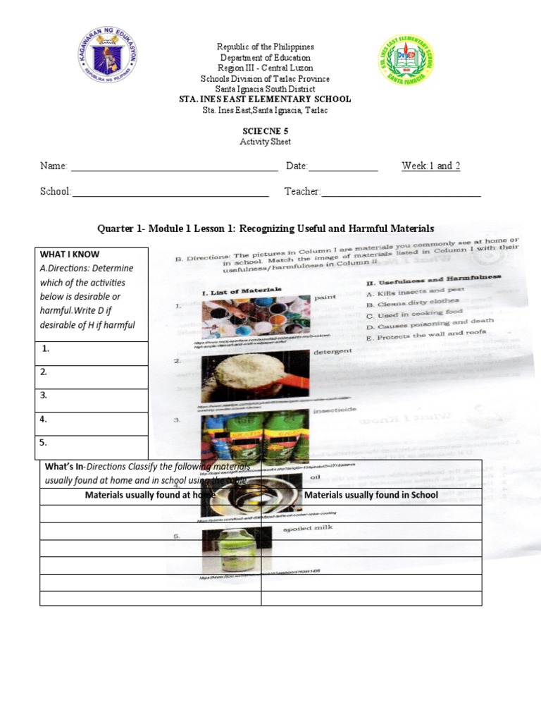 Worksheets q1 Science | PDF | Materials