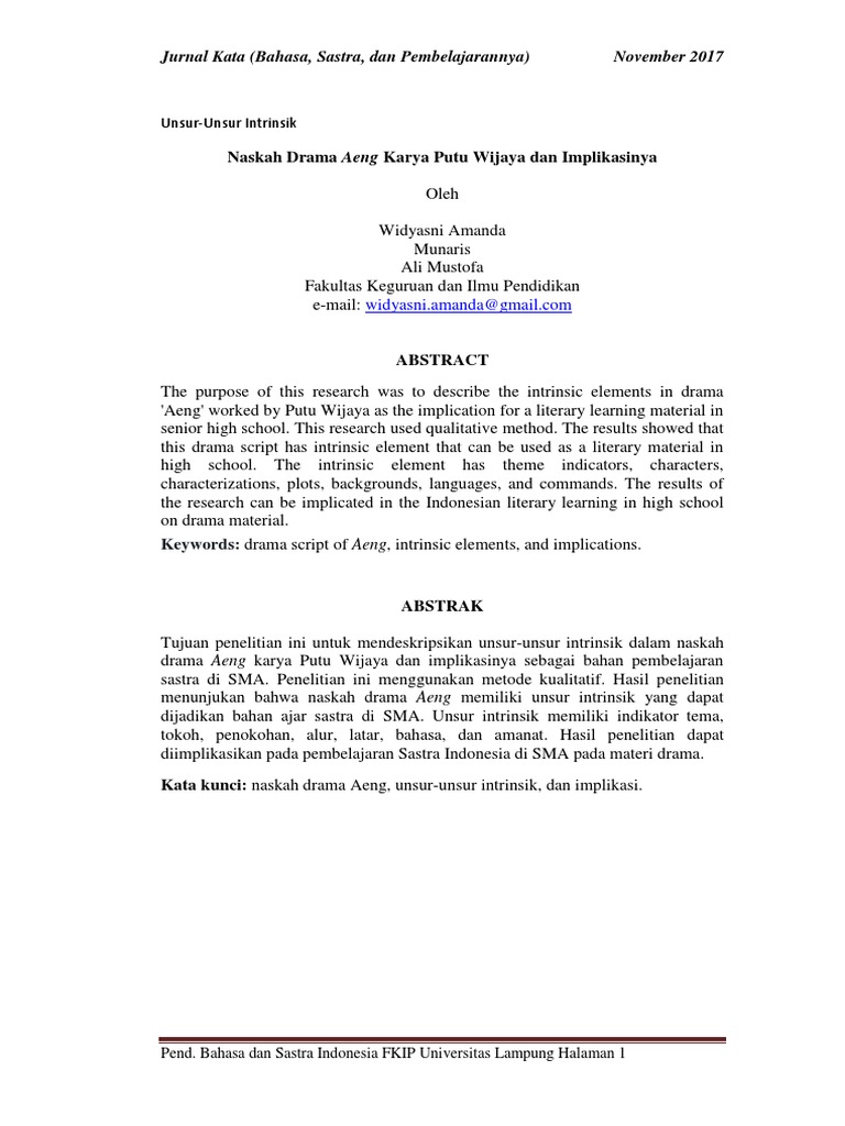 Unsur Intrinsik Drama Aeng di SMA | PDF