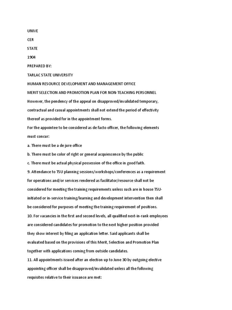 MERIT SELECTION and PROMOTION PLAN | Download Free PDF | Performance ...