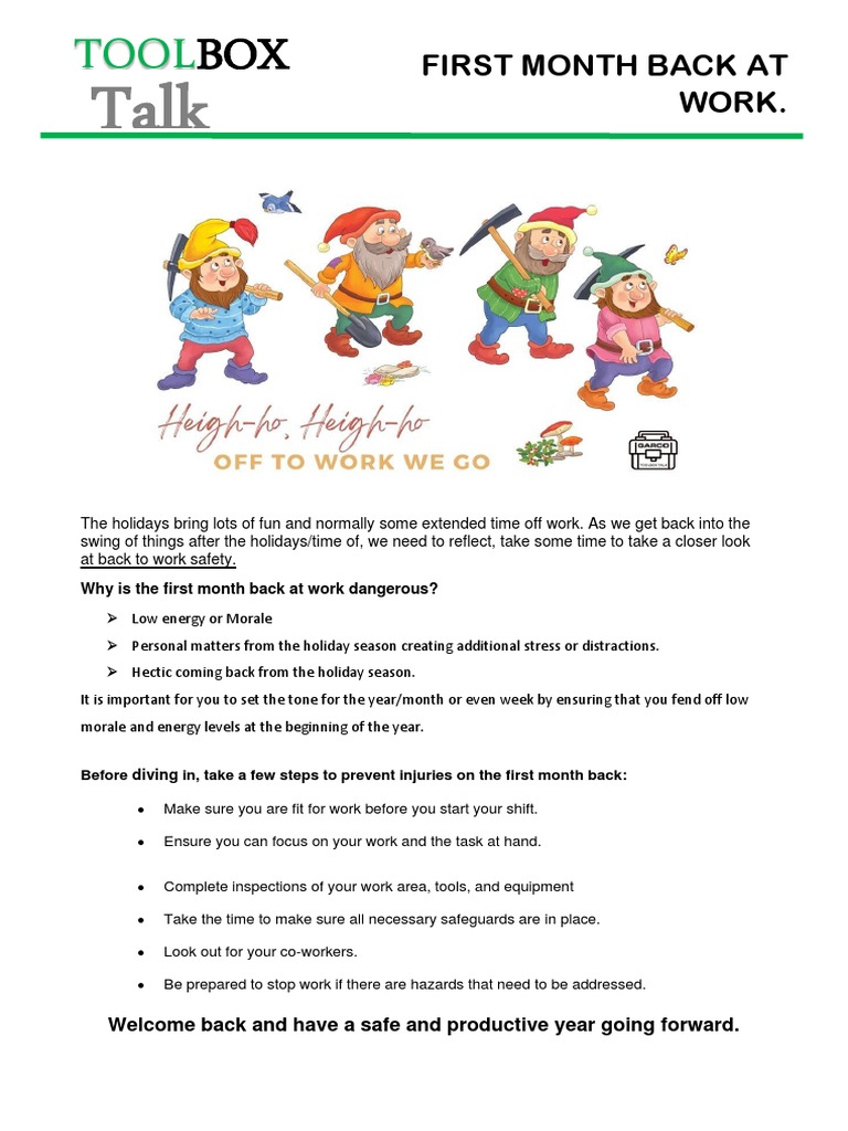 TOOLBOX TALK Back To Work Safety | PDF