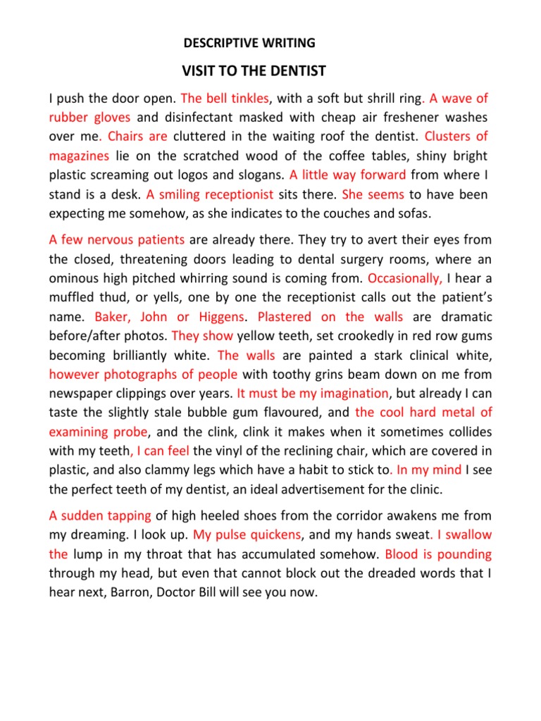 Descriptive and Narrative Writing (DENTIST VISIT) | PDF