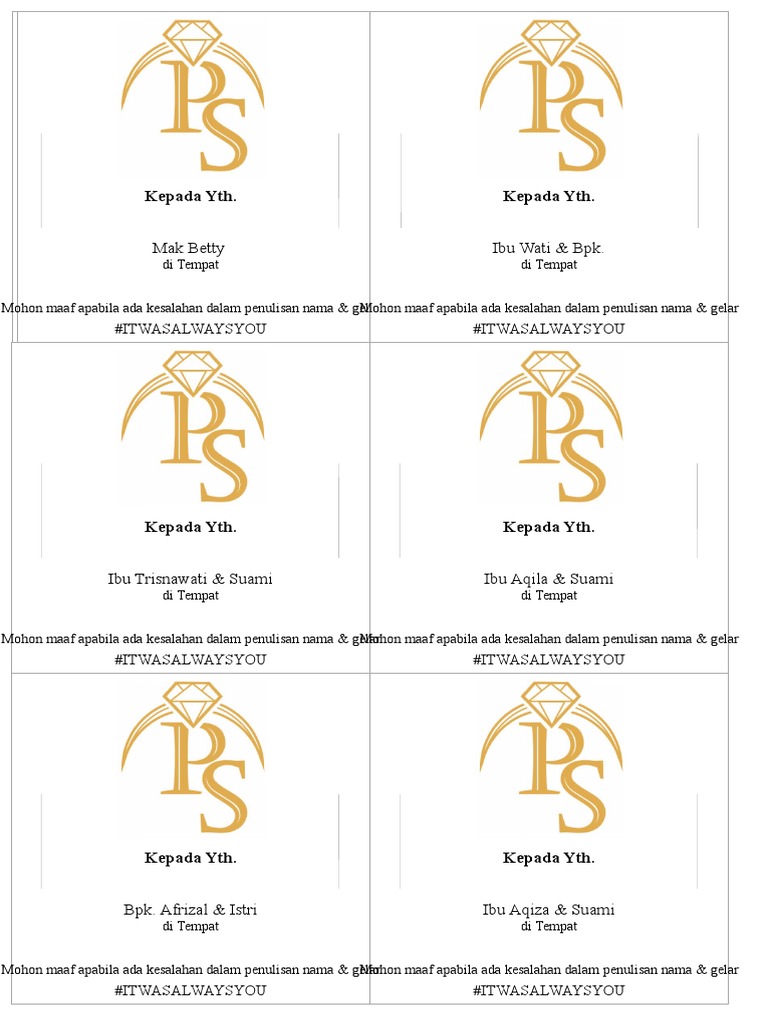 Label Vip Untuk Undangan Pernikahan | PDF