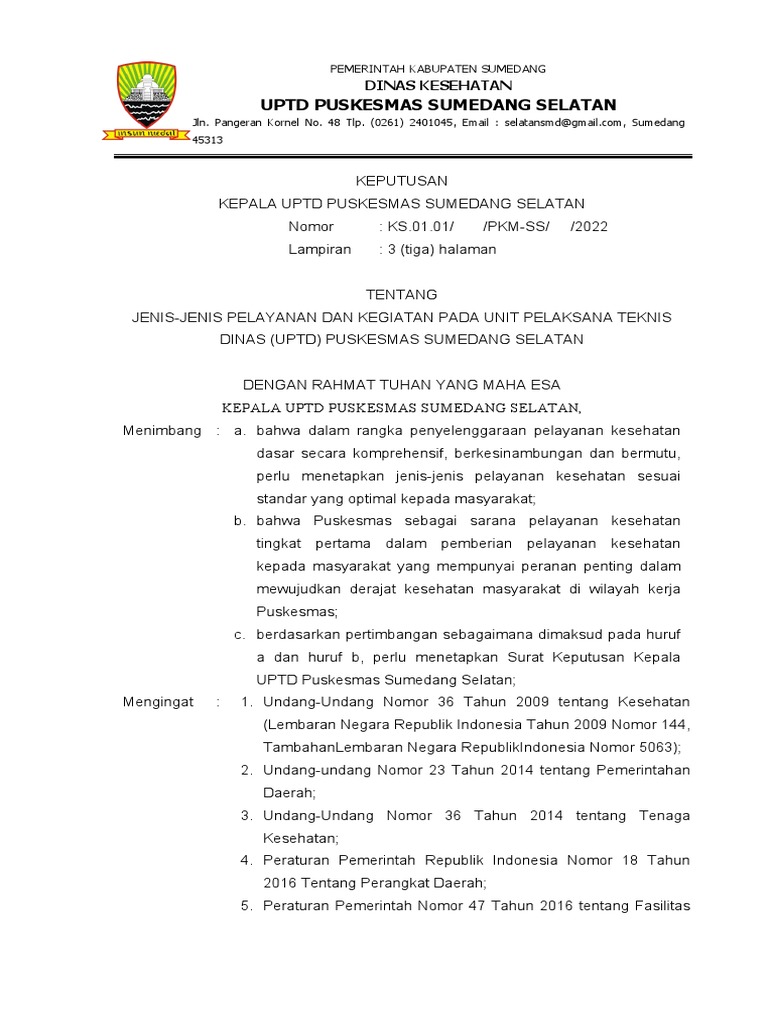 1.1.1.ep 2 SK Jenis-Jenis Pelayanan Dan Kegiatan Puskesmas | PDF