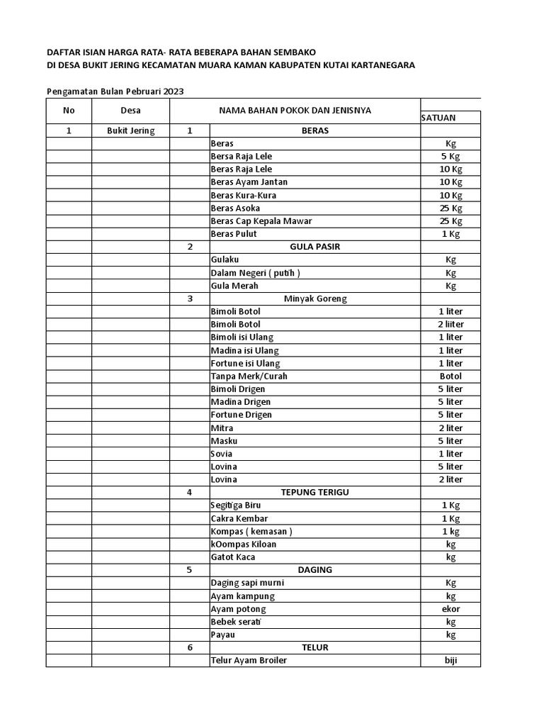 Daftar Harga Sembako | PDF