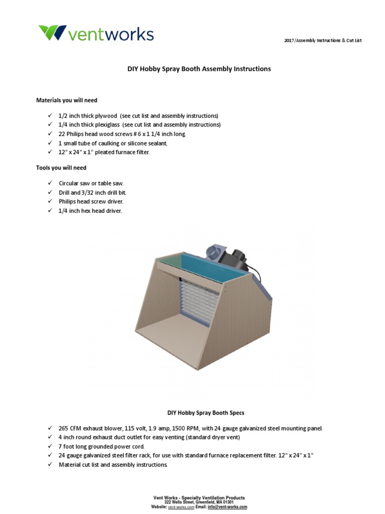 DIY Hobby Spray Booth Assembly Instructions Material Cut List by Vent ...