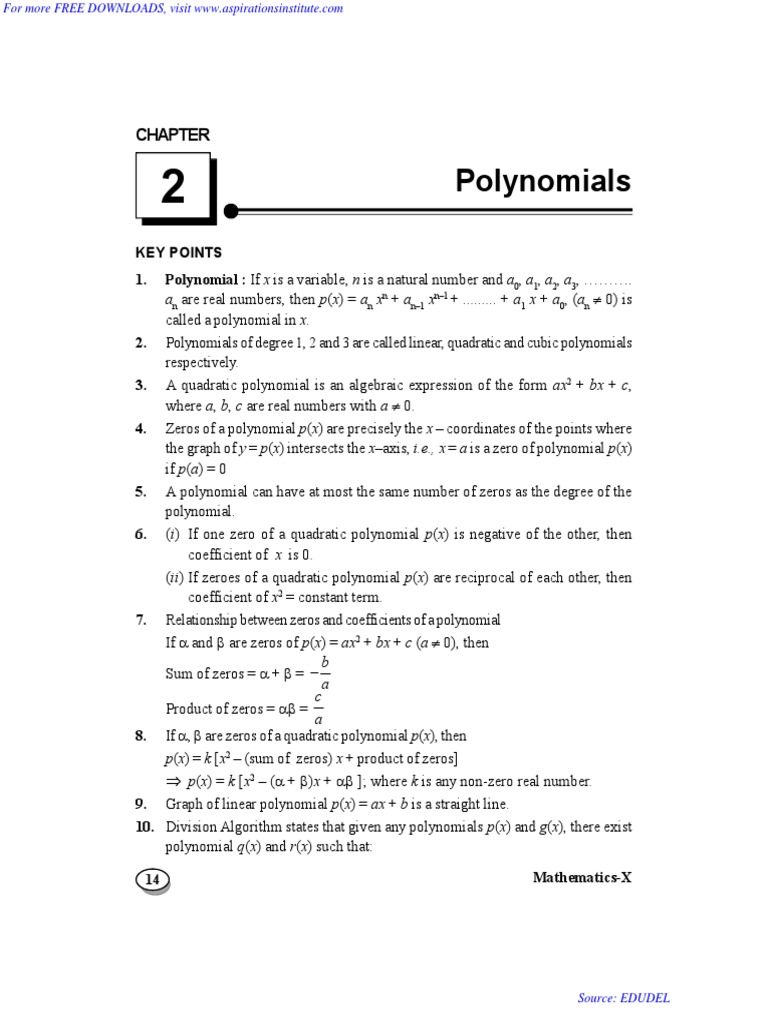 10 Maths Polynomials Notes Question Bank PDF | PDF | Quadratic Equation ...
