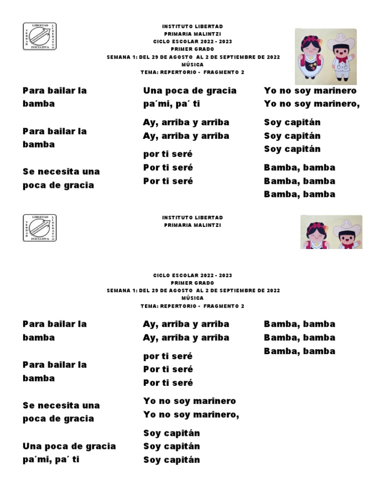 Repertorio Musical: "La Bamba" Primer Grado | PDF