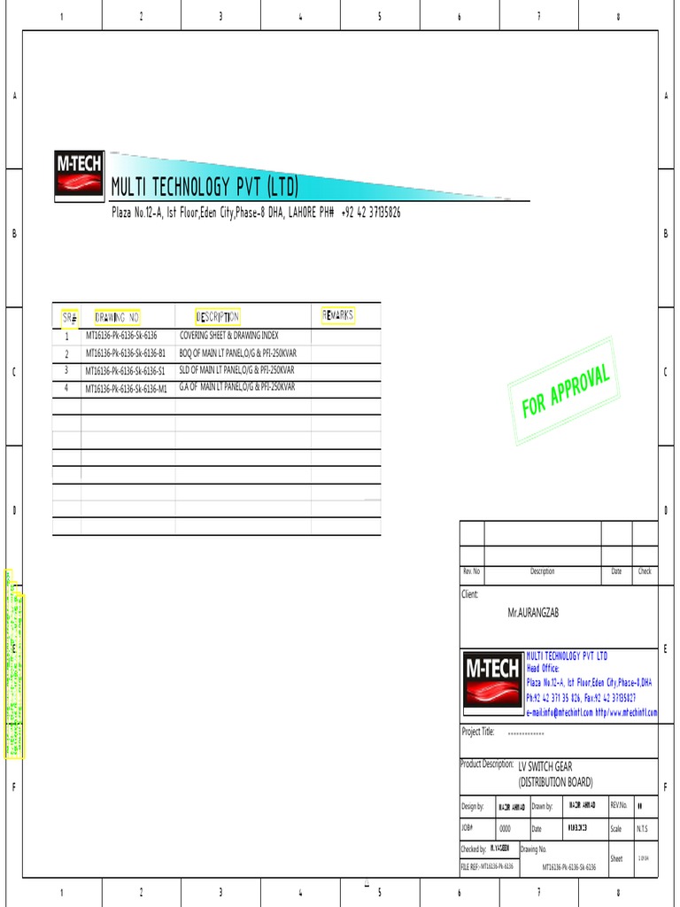 Technical Drawings and Specifications for a Main Low Tension Panel ...