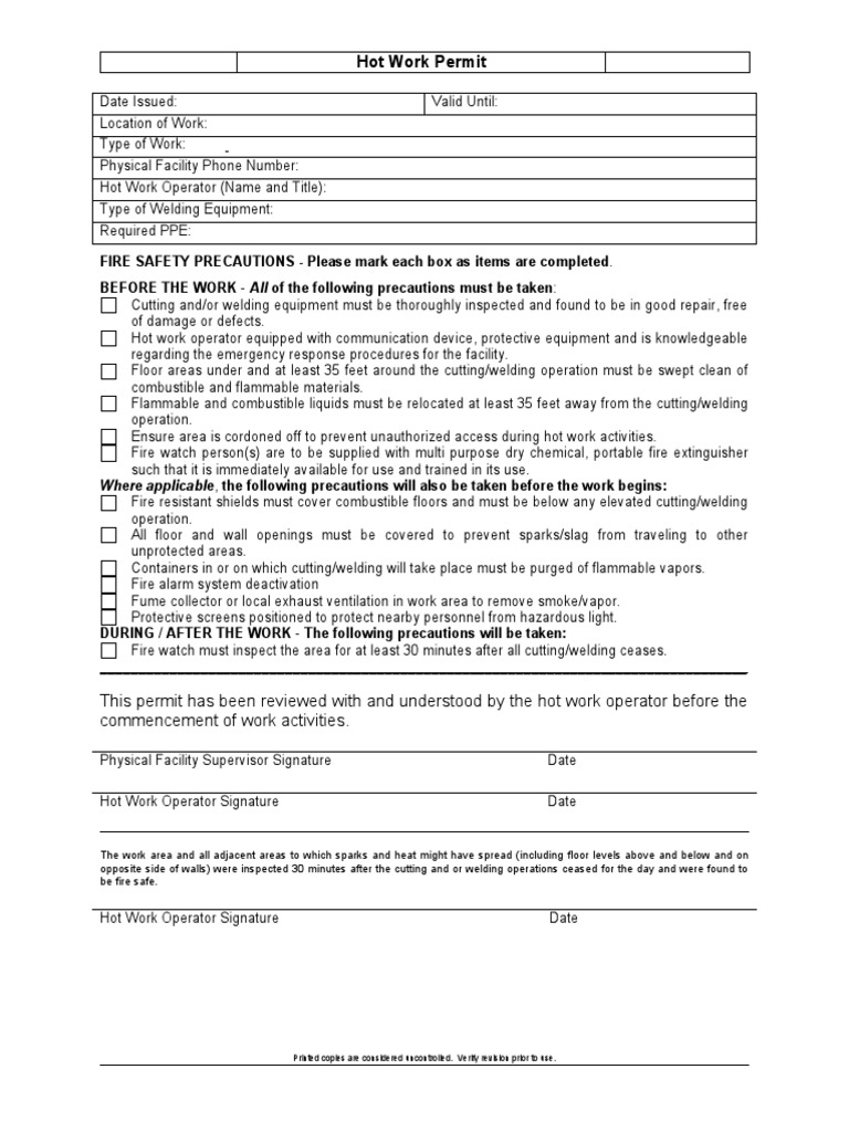 Hot Work Permit | Download Free PDF | Welding | Construction