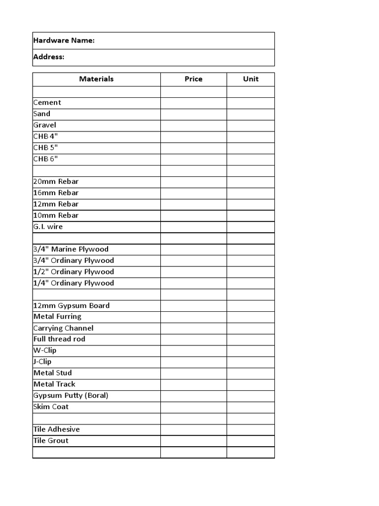 Material Price List | PDF
