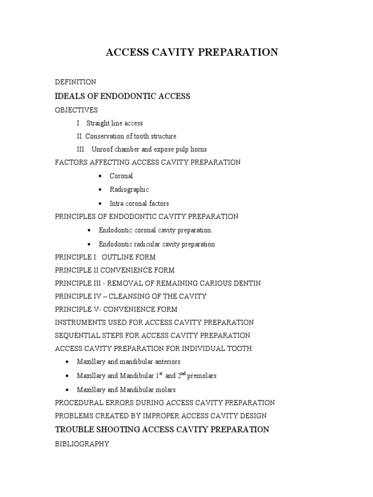 Endodontic Access Cavity Preparation Guide | PDF | Dental Anatomy ...