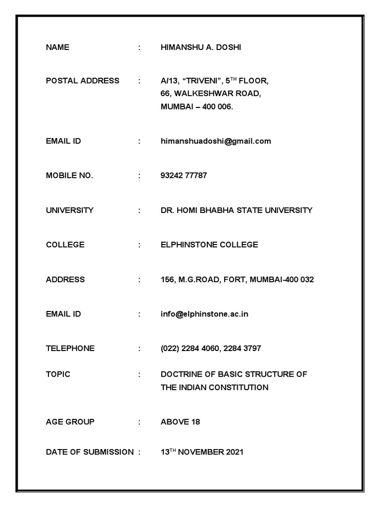 Doctrine of Basic Structure | PDF | Constitutional Amendment | Supreme Court Of India