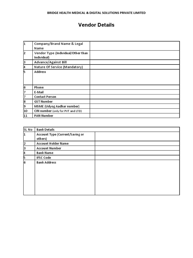 Vendor Creation Form | PDF