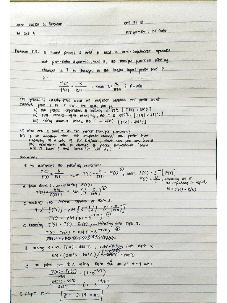 CHE 57 - Assignment 1st Order | PDF