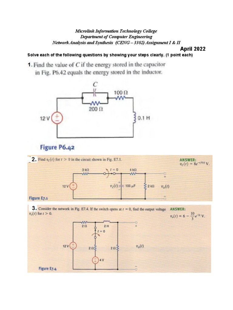Network Analysis and Synthesis Assignment I and II 2022 | PDF | Computers | Technology & Engineering