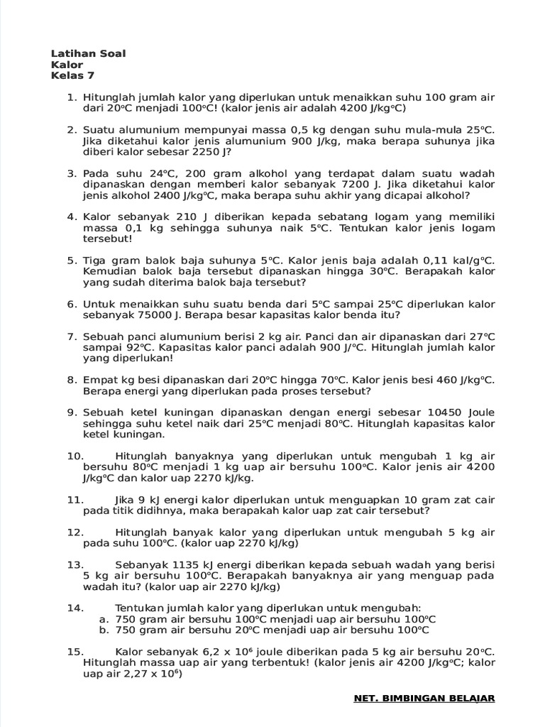 Latihan Soal Kalor Kelas 7 PDF | PDF