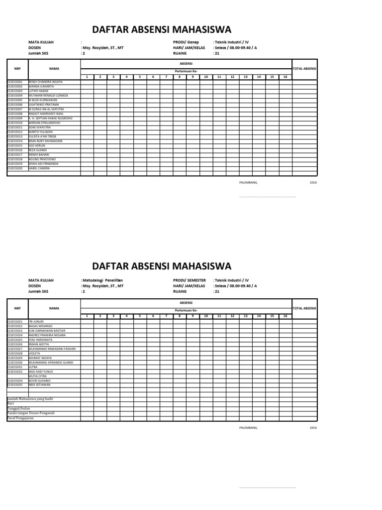 Absensi Mahasiswa Teknik dan Manajemen | PDF