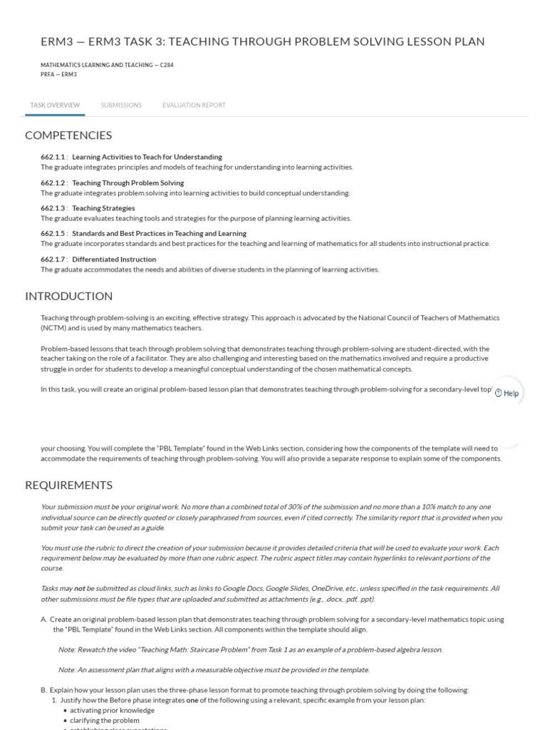 Erm3 - Erm3 Task 3: Teaching Through Problem Solving Lesson Plan | PDF
