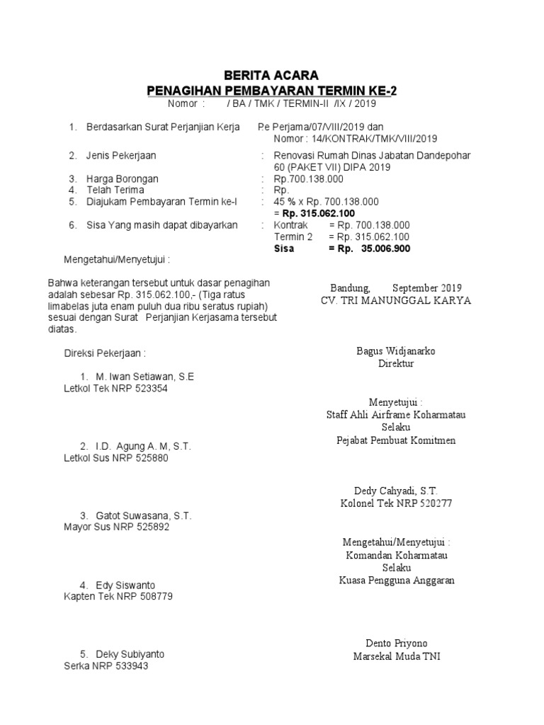 3.BERITA ACARA PEMBAYARAN TERMIN 1 RUMDIS DEPO 60 | PDF