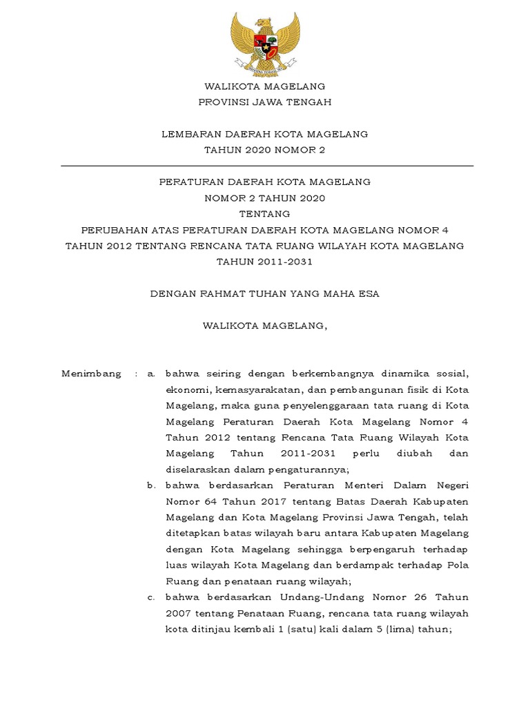 Perda Nomor 2 Tahun 2020 TTD PDF | PDF