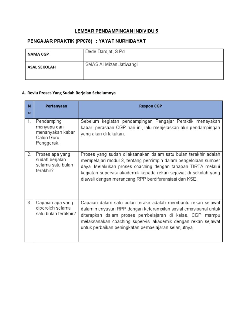 Lembar Isian Pendampingan Individu 5 PP 078 Herawati Aries Utami | PDF