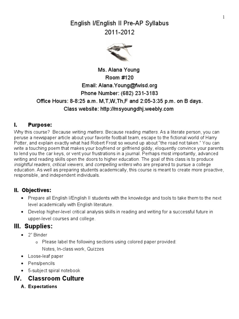 English I/English II Pre-AP Syllabus 2011-2012 | PDF | Homework ...