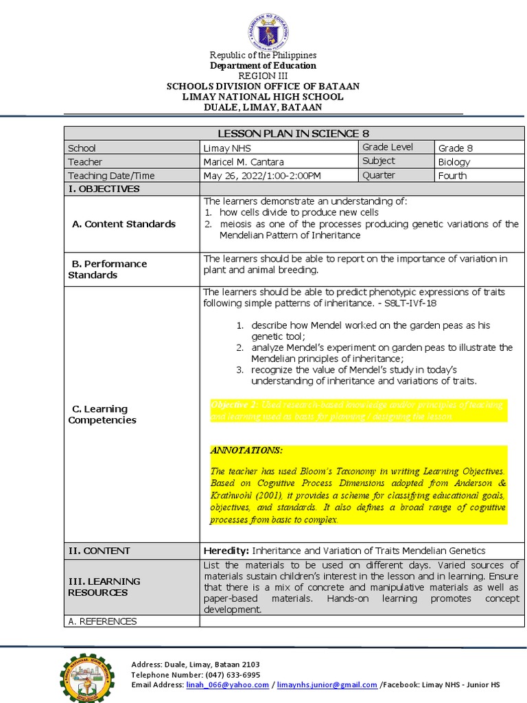 Lesson Plan in Science 8 | PDF | Heredity | Learning
