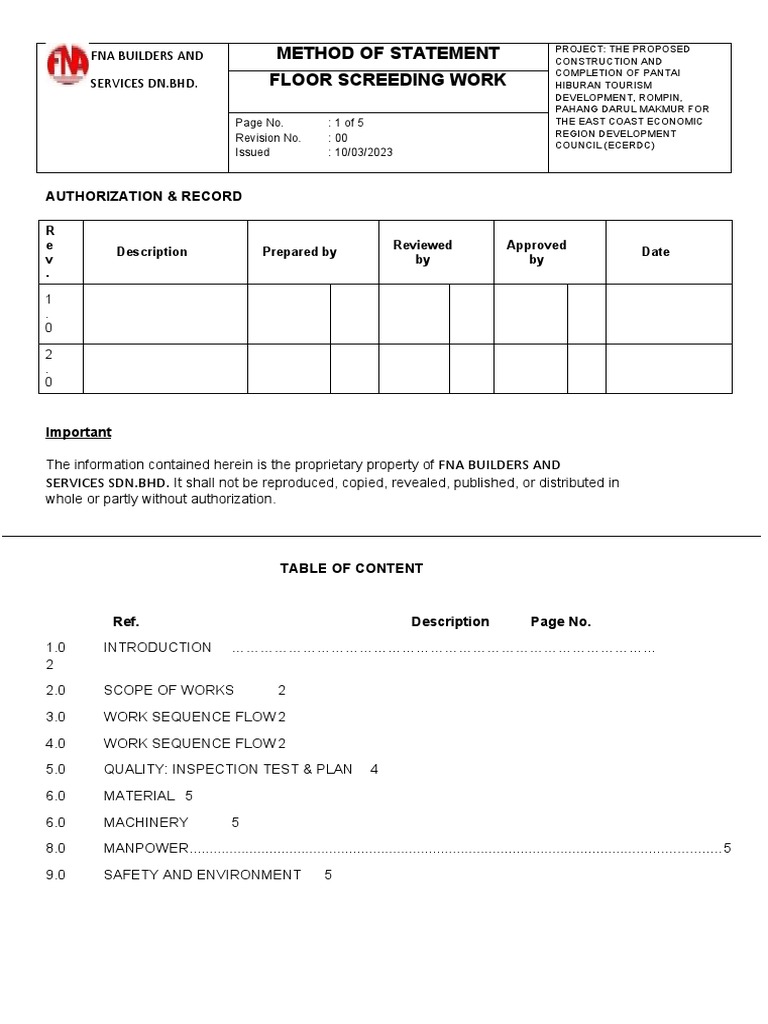WMS - Floor Screeding Works | PDF | Personal Protective Equipment ...