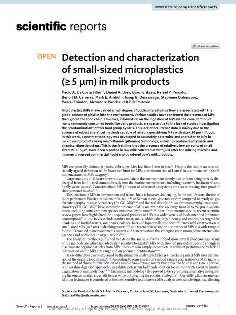 Detection and Characterization of Small-Sized Micr | PDF | Raman Spectroscopy | Milk