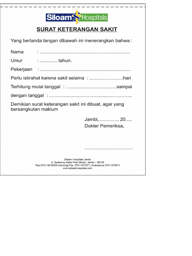 Surat Ket Sakit Siloam | PDF