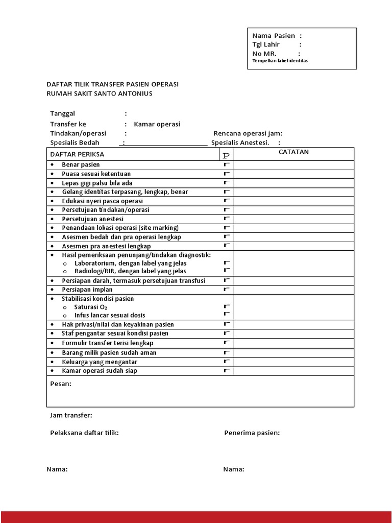 Ceklist Pra Operasi No | PDF